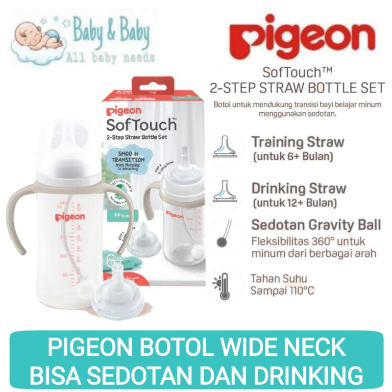 Jual PIGEON SofTouch Botol BPP Wide Neck 240ml 2-Step Training Straw ...