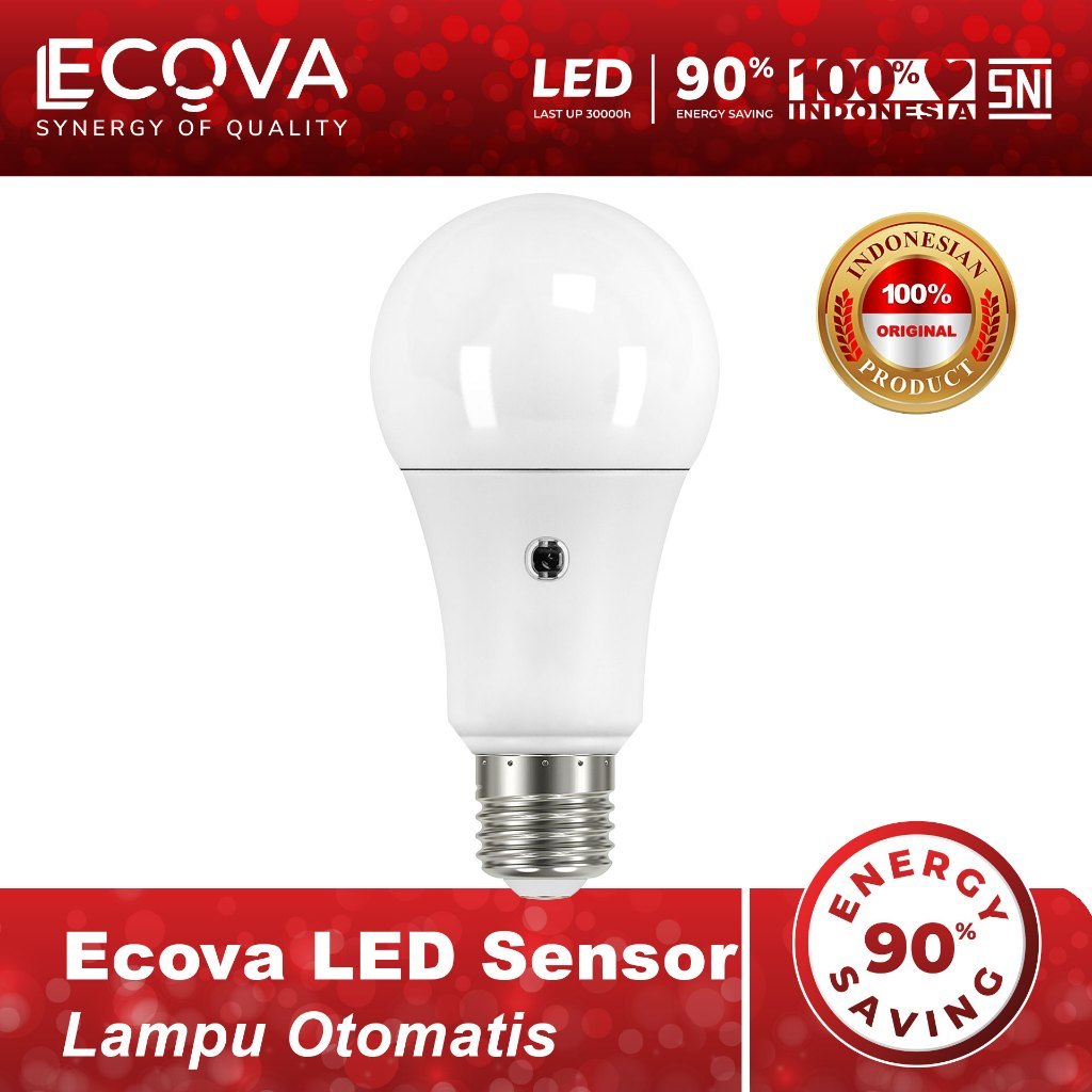 Jual ECOVA Lampu LED Sensor Cahaya Otomatis 9W 12W Cool Daylight 6500K ...