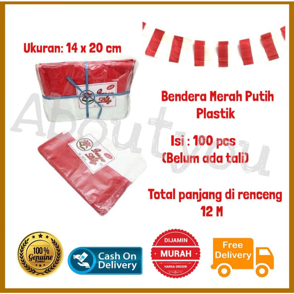 Jual 100 pcs Bendera Plastik 17an MURAH Bendera Merah Putih 17 Agustus ...