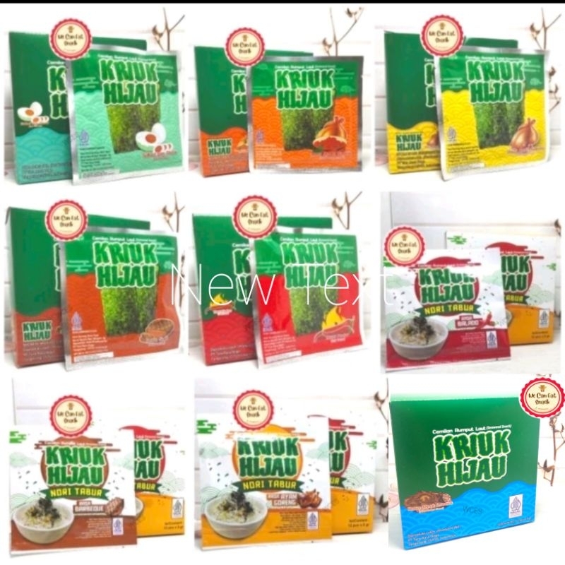 Jual Cemilan Rumput Laut Kriuk Hijau Nori Goreng Aneka Rasa Box (Isi 12 ...