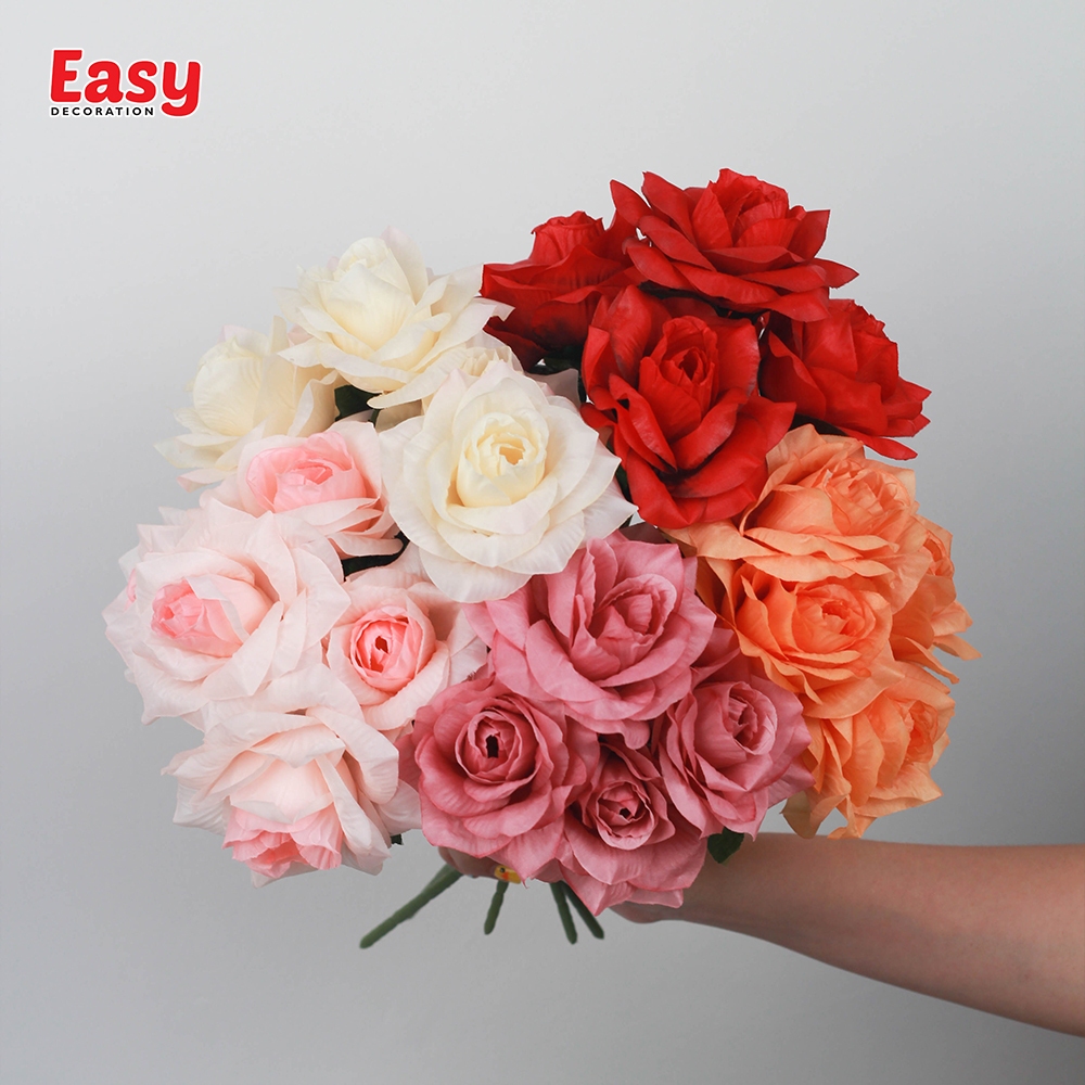 Jual EASY DECORATION Bunga Mawar Plastik Tangkai x5 Bunga Rose Bush ...
