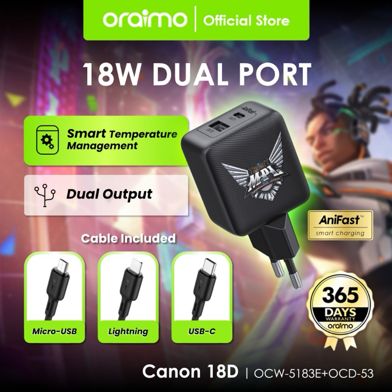 Jual Oraimo Charger x MPL Mobile Legends Cannon 18D OCW-5183E Dual ...
