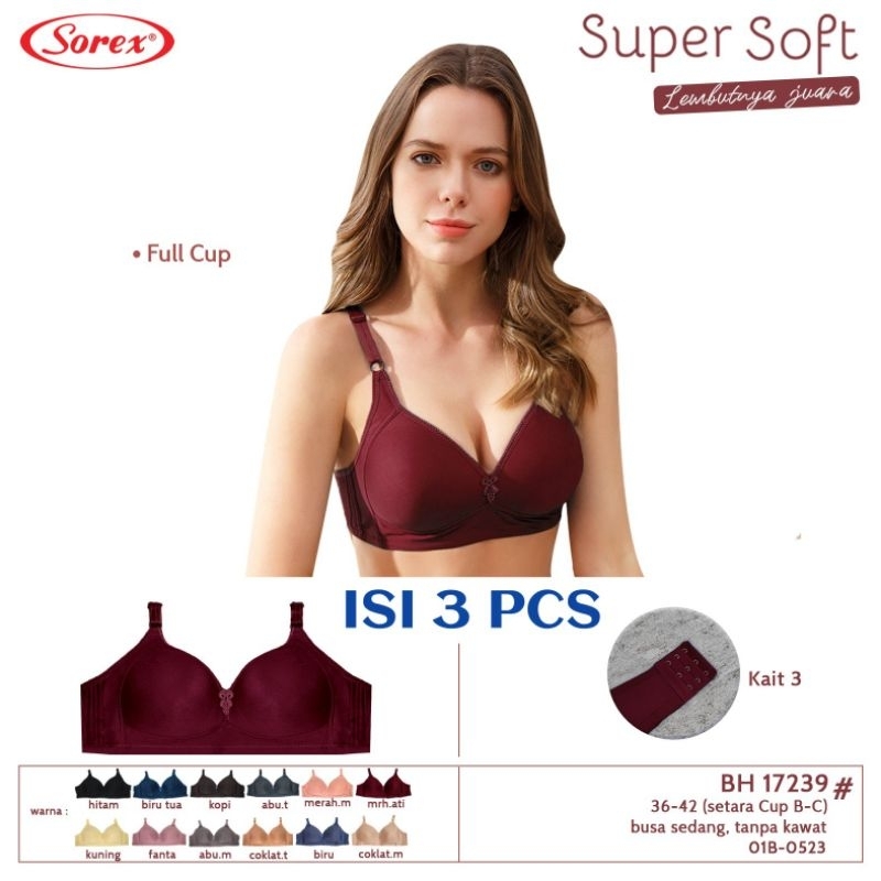 Jual Isi 3 PCS BH Sorex Tanpa Kawat Bra Sorex 17239 Cup Besar Kait 3 Super Soft | Shopee Indonesia