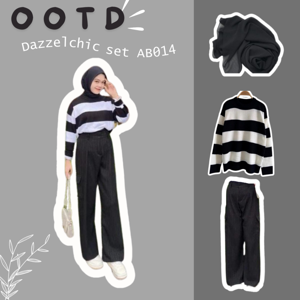 Jual AB014 - 3 IN ONE SET CEWE REMAJA | OOTD SIMPLE KOREAN STYLE ( Hijab Bella Square + Sweater ...