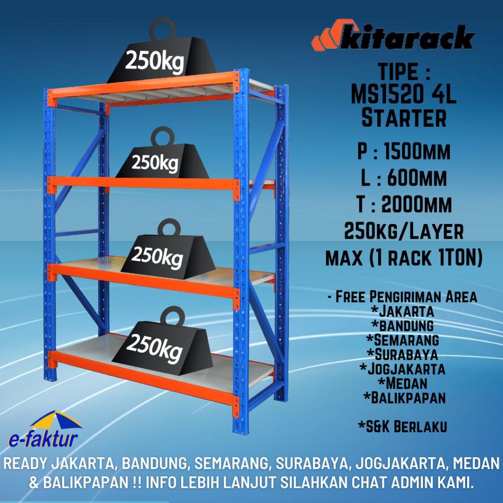 Jual RAK GUDANG KITARACK MS1520 LIGHT DUTY 4 LAYER 250KG/LAYER 1000KG ...