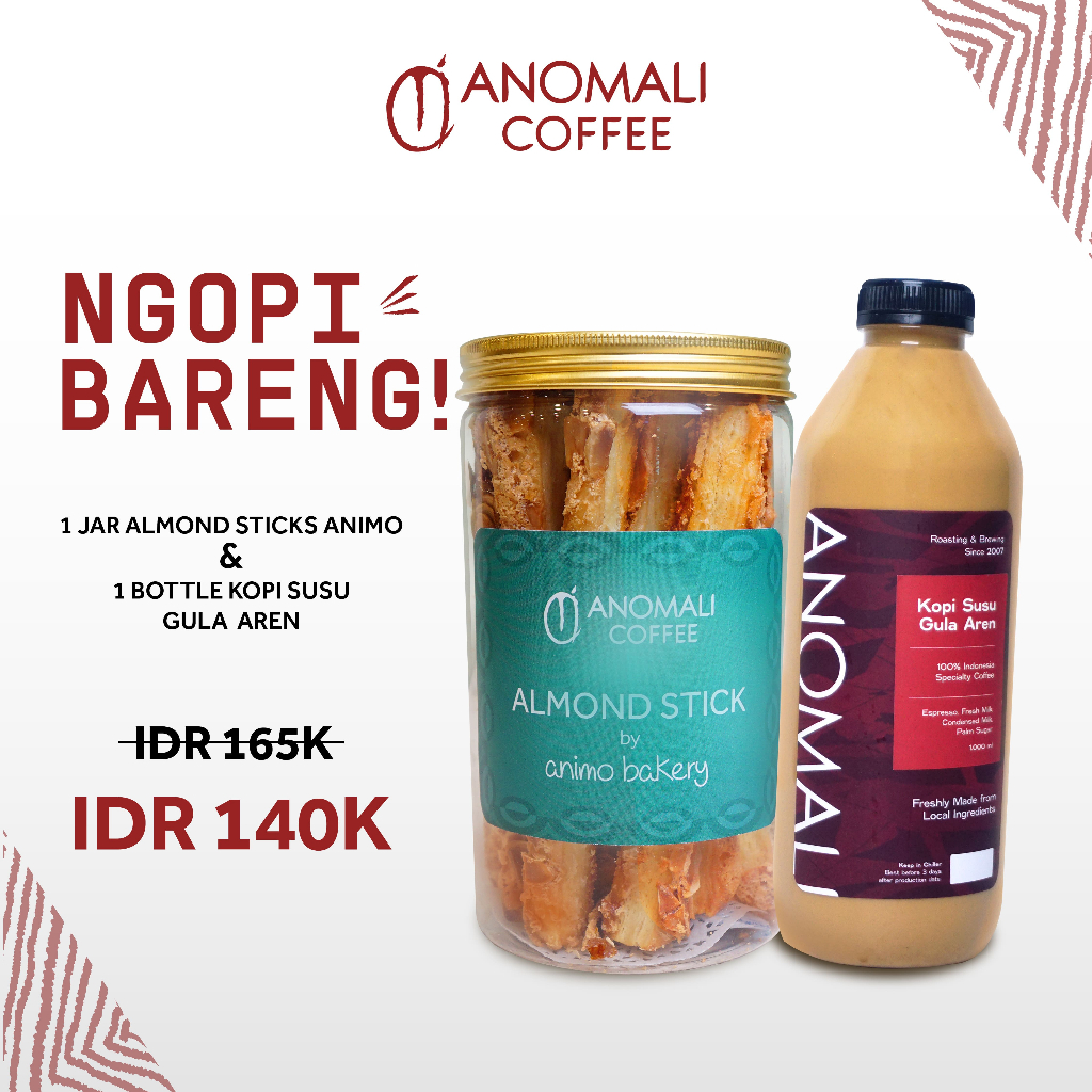 Jual Anomali Coffee Kopi Botol Susu Gula Aren 1L + 1 Toples Almond ...