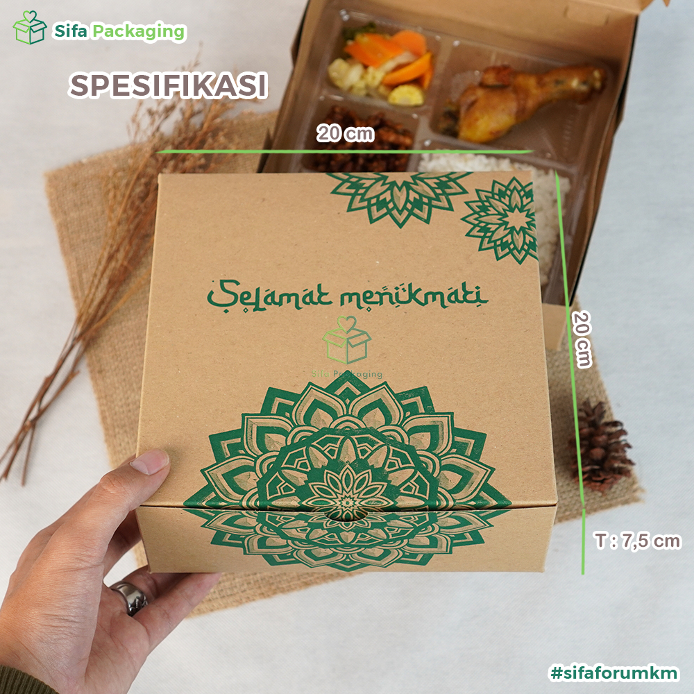 Jual Dus Nasi 20X20 Kraft Bahan 310 GSM Motif Teratai Kotak Nasi ...