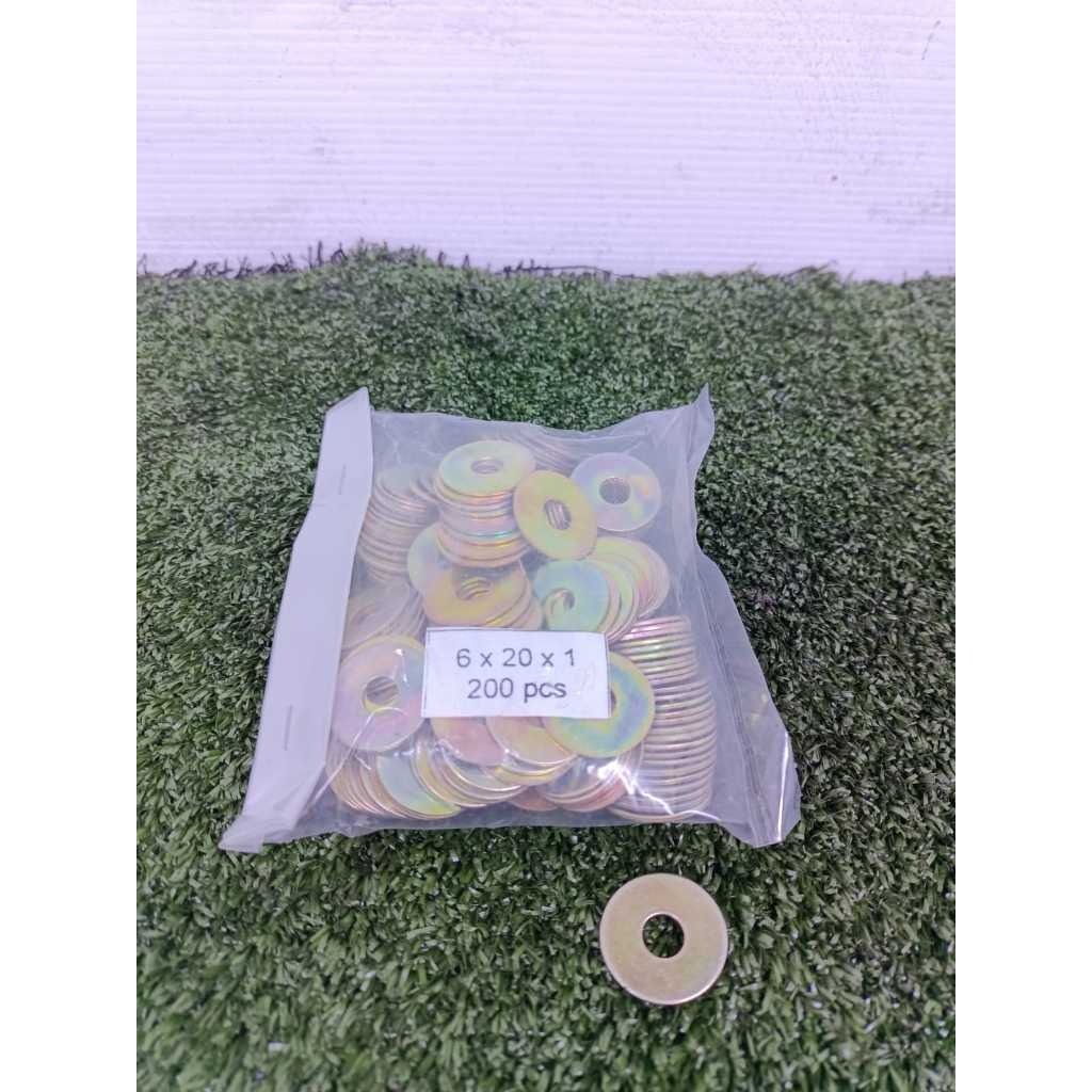 Jual Ring Plat / Flat Washer Besi M 6 x 20 x 1 kuning ISI 10 PCS ...