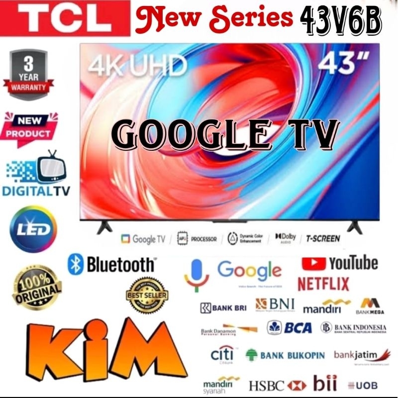 Jual TCL Smart TV 43 Inch 43V6B Google TV 4K UHD HDR 10 - T-Screen - Dolby Audio - Resmi - New ...