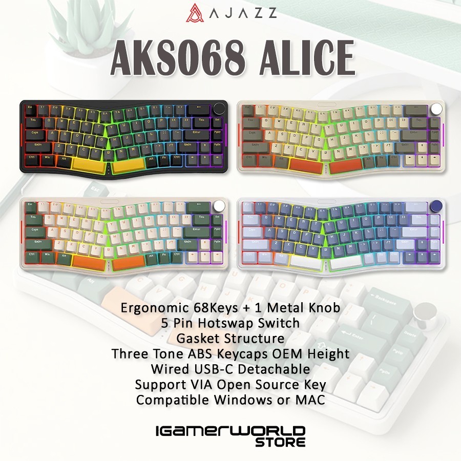 Jual Ajazz AKS068 Alice 65% Hotswap RGB with Knob Mechanical Gaming ...