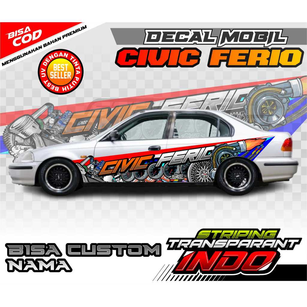 Jual DECAL FULL VARIASI MOBIL CIVIC FERIO CUSTOM NAMA / DECAL FULL BODY ...