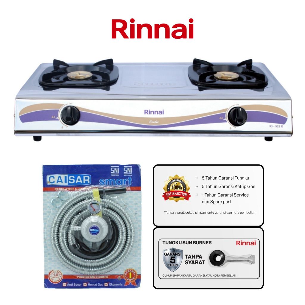 Jual Kompor Gas 2 Tungku Rinnai RI-522E Body Stainless Steel Plus ...