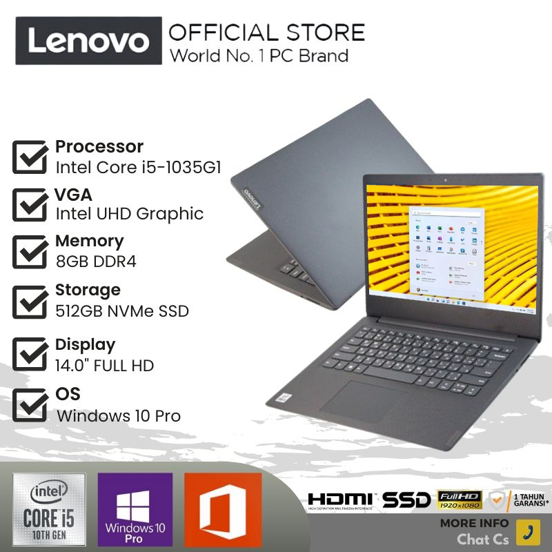 Jual LENOVO IDEAPAD SLIM V14-IIL - i5 1035G1 - 8GB - 512SD - INTEL UHD - 14.0" FHD - W10 PRO ...