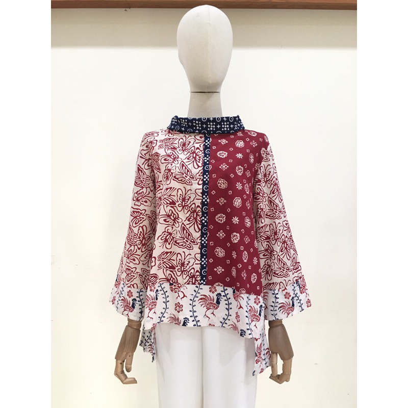 Jual Blouse Batik Wanita Modern Warna Merah | Shopee Indonesia