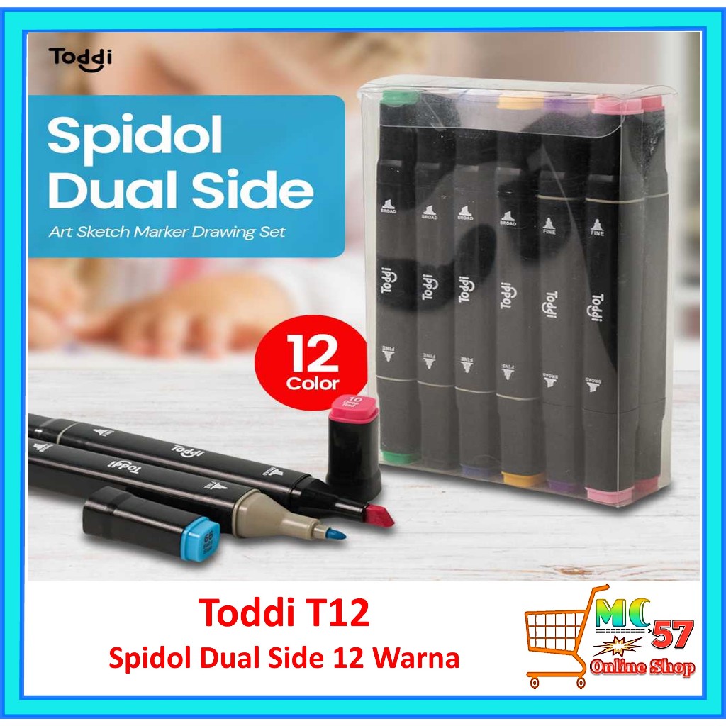 Jual Toddi T12 Spidol Dual Side Fine Art Marker 12 Color - Toddi Set ...