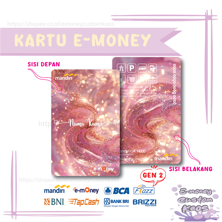 Jual KARTU EMONEY CUSTOM NAMA PINK GLITTER MANDIRI FLAZZ BCA GEN 2 BNI ...