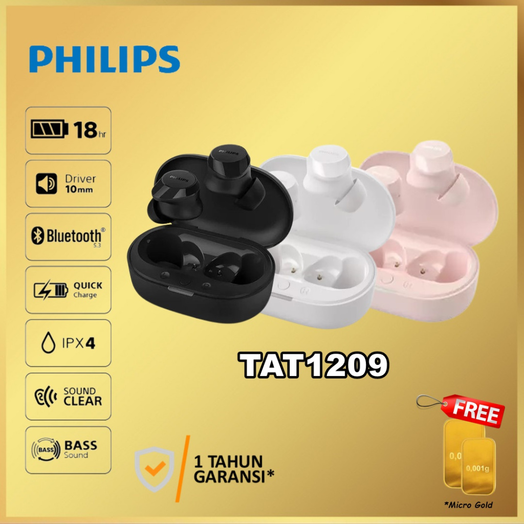 Jual Philips TAT1209 TAT 1209 TWS True Wireless Bluetooth with Clear Calls 10mm Driver | Shopee ...