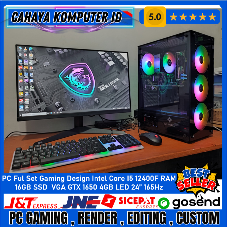 Jual PC Gaming Design Fulset Intel i5 12400F RAM 16GB VGA GTX 1650 4GB SSD M.2 256GB LED LG 24 ...