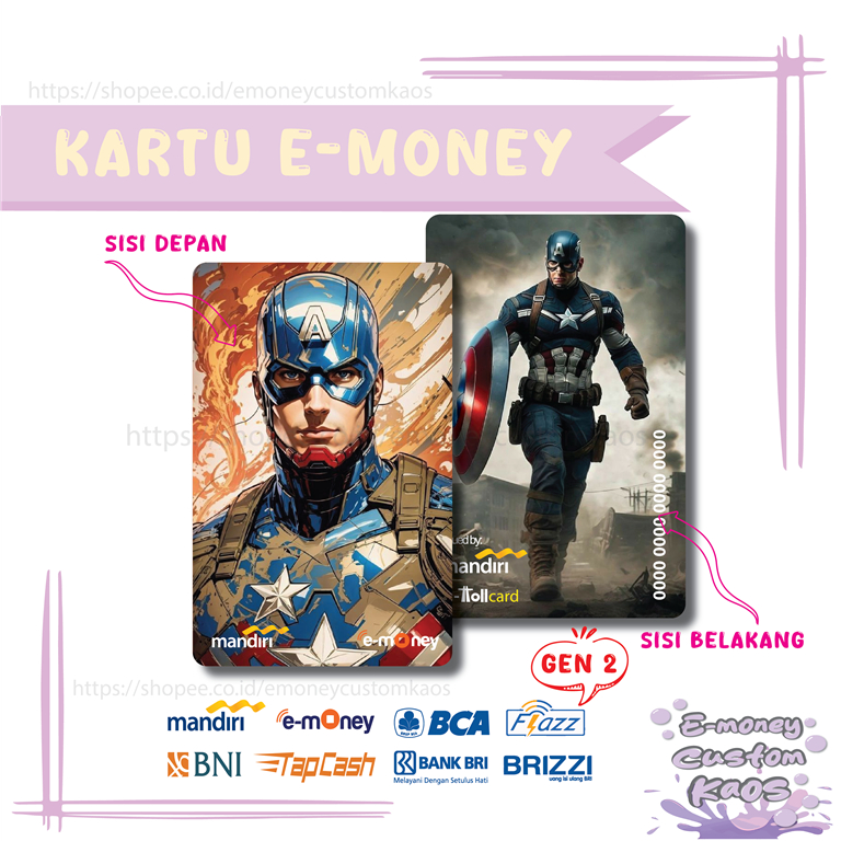 Jual KARTU EMONEY SUPERHERO CAPTAIN AMERICA MARVEL E MONEY ETOLL ...