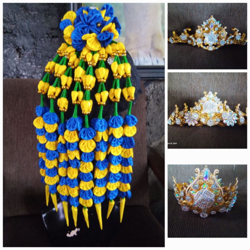 Jual siger tari/ hiasan kepala penari/mahkota 3d dan melati aneka warna ...
