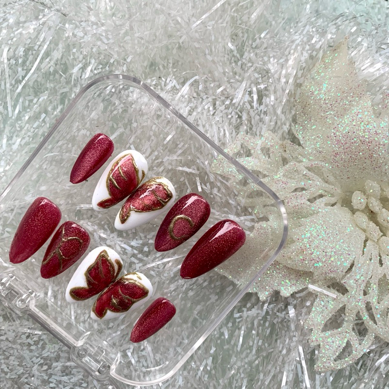 Jual Press pn nails cateye maroon butterfly/ kuku palsu merah/ kupu ...