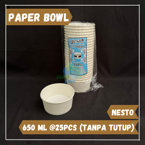 Jual Paper Bowl PUTIH POLOS 650ml NESTO isi 25 pcs (Tanpa Tutup ...
