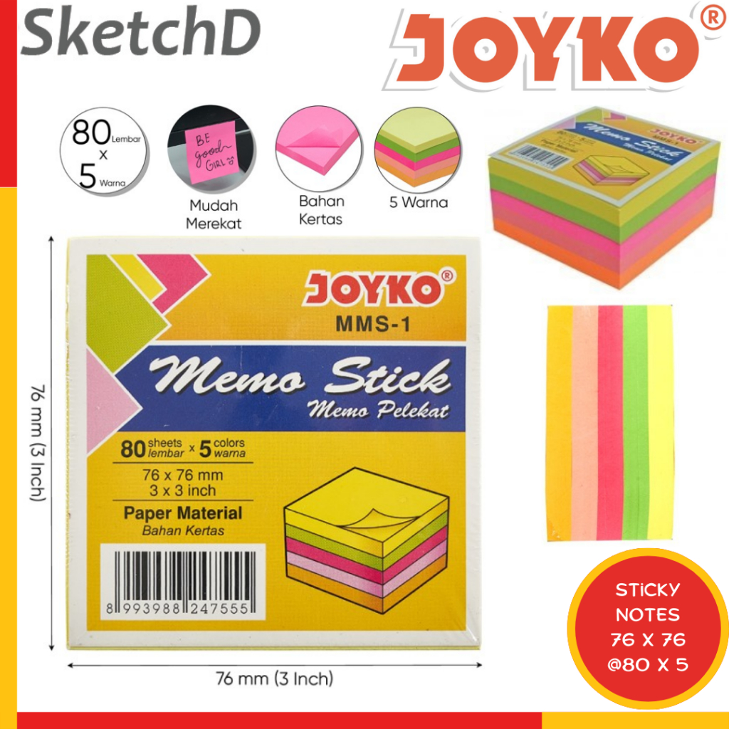 Jual Memo Kertas Tempel Joyko MMS-1 Sticky Notes 5 warna 400 lbr ...