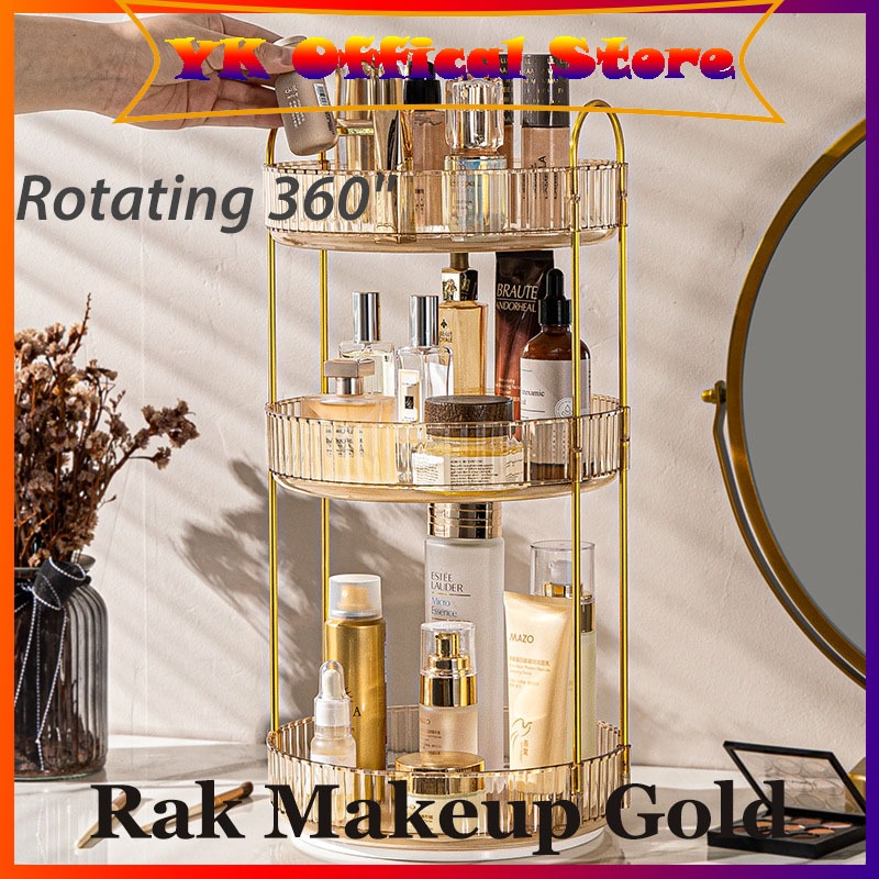 Jual Rak Makeup Gold /Rak Gold / Lazy Rak Rotating 360" Makeup ...