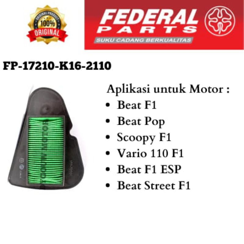 Jual FILTER/SARINGAN UDARA FEDERAL PARTS FP-17210-K16-2110 BEAT POP ...