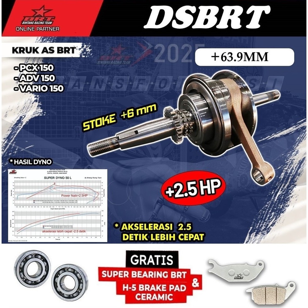 Jual CRANKSHAFT KRUK AS BRT VARIO 150 PCX 150 ADV 150 VARIO 125 STROKE UP +6MM 63.9 MM | Shopee ...