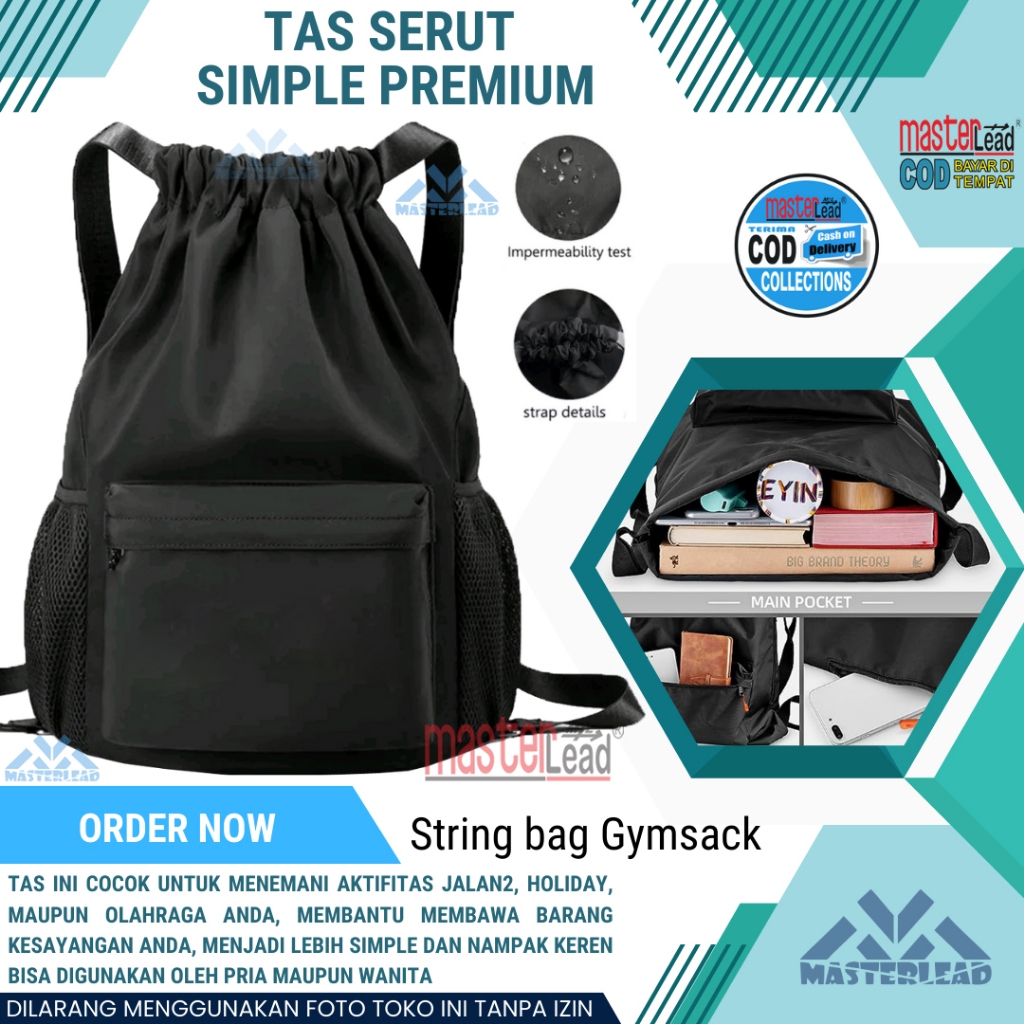 Jual Tas serut Polos Simple Premium String bag Gymsack Olahraga Futsal ...