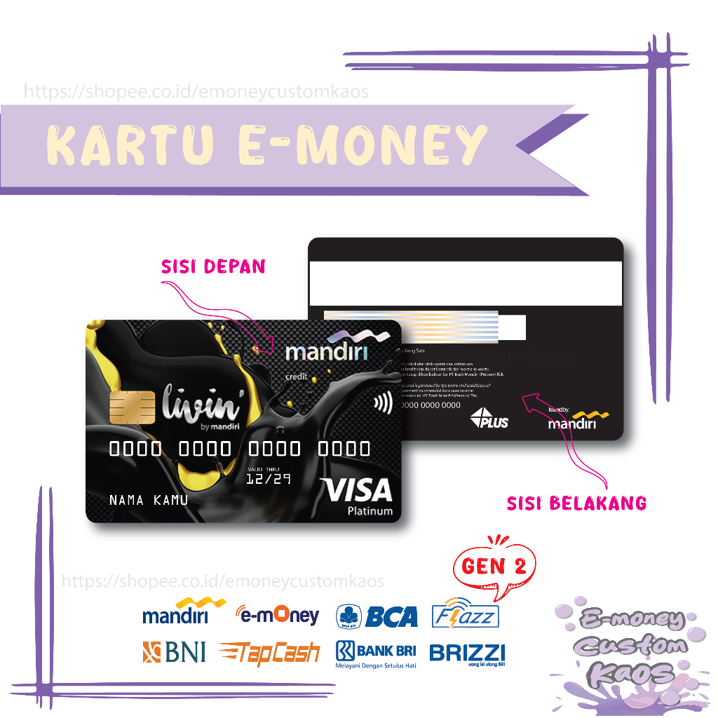Jual KARTU EMONEY DEBIT CARD LIVIN PLATINUM ETOLL MANDIRI FLAZZ BCA GEN ...