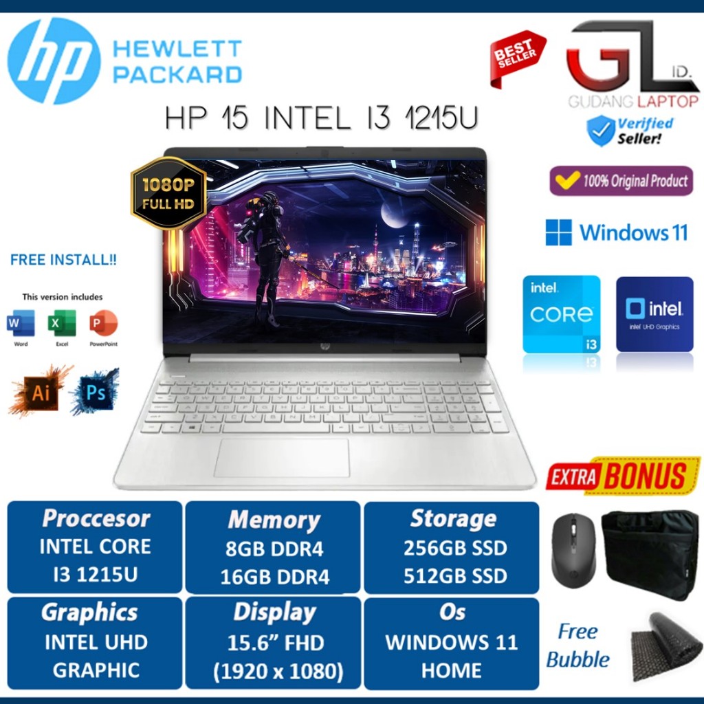 Jual LAPTOP HP 15 INTEL I3 1215U 16GB 512GB 15.6 FHD WIN11 | Shopee ...