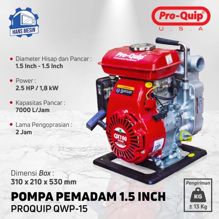 Jual POMPA AIR PEMADAM KEBAKARAN PROQUIP 1.5 DIM 1,5 INCH QWP15 / QX ...