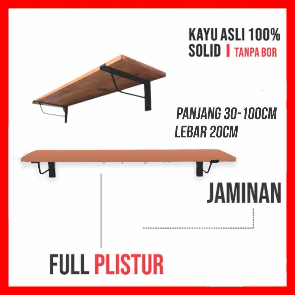 Jual Rak Buku Kayu Tempel Dinding Lebar 20cm | Rak Bumbu Dapur Wall ...