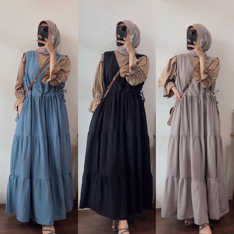Jual Megumi Overall Premium | Gamis Crinkle Airflow Serut Pinggang ...