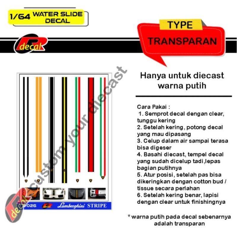 Jual TB026 Decal Hotwheels Transparan Diecast 1/64 Lamborghini Stripe ...