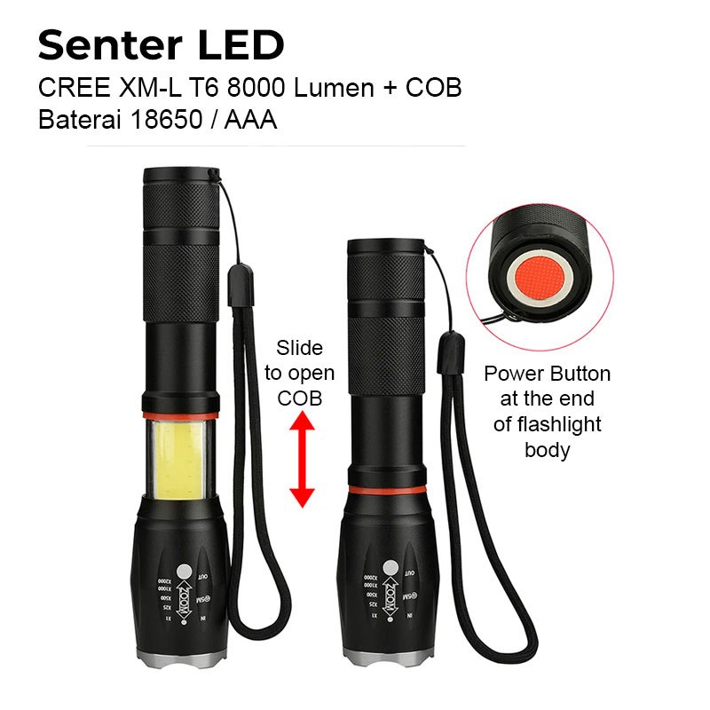 Jual Paket Senter LED Baterai Cas Charge Premium Set Portable ...
