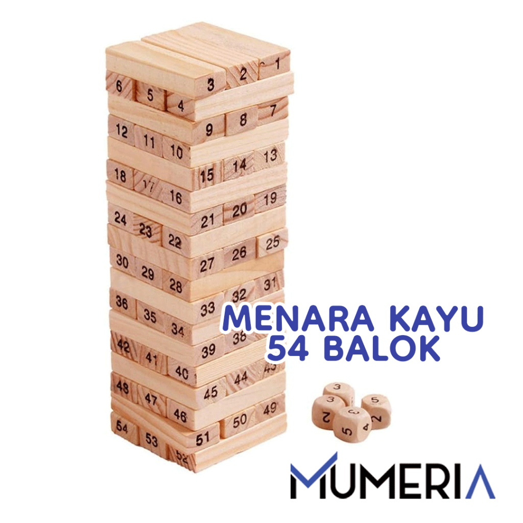 Jual Mainan Stack Menara Kayu 54 Balok 4 Dadu Hiburan Edukasi Latihan ...