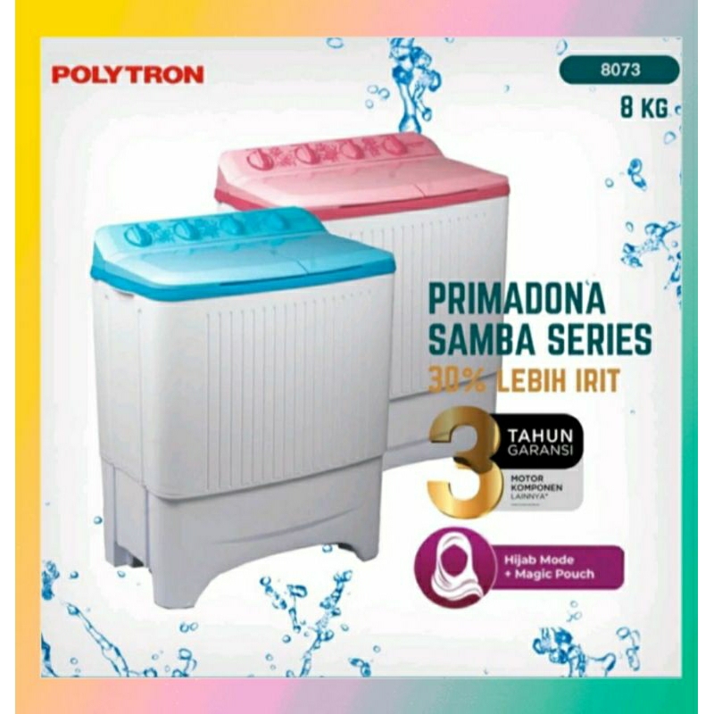 Jual MESIN CUCI POLYTRON PWM 8073/MESIN CUCI 2 TABUNG POLYTRON 8KG PWM ...