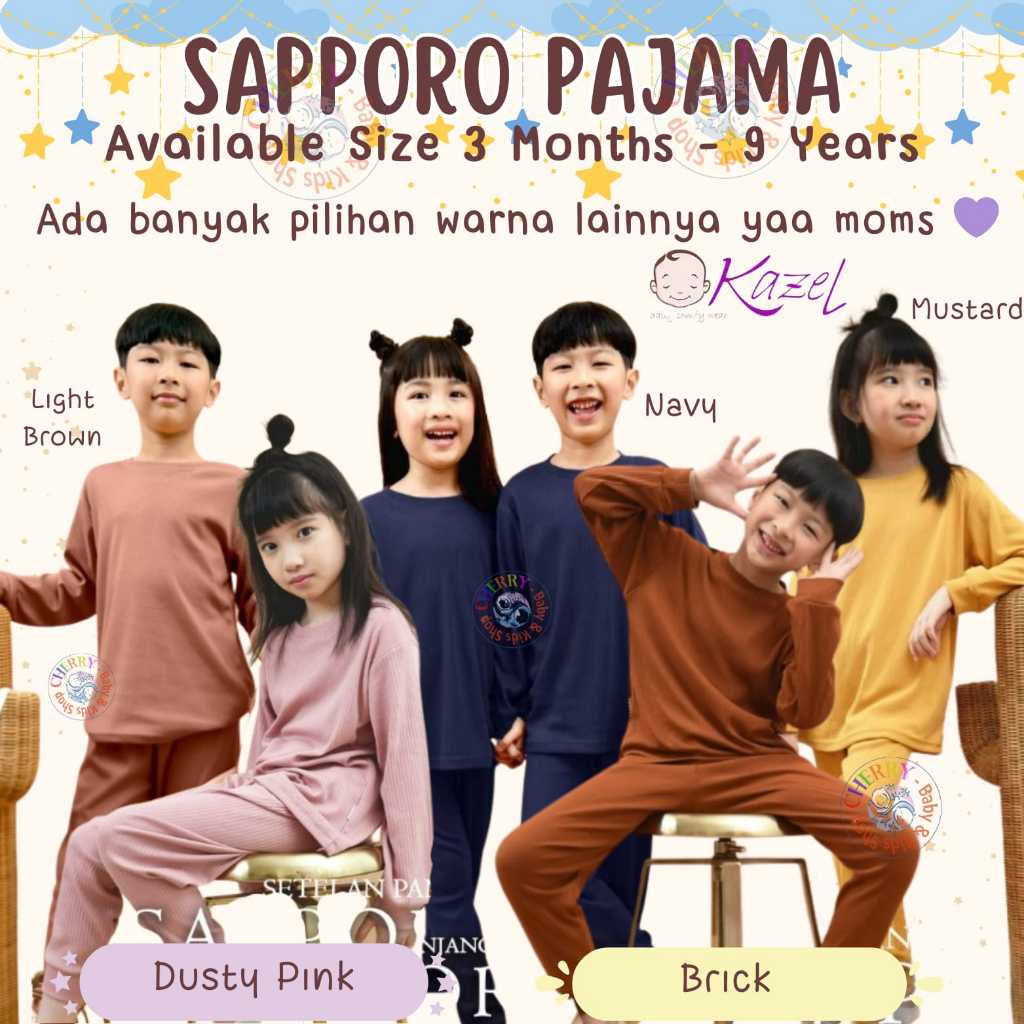 Jual Kazel Sapporo Pajama 0-9 Tahun Setelan Piyama Panjang Rib / Kazel x Zebe Piyama Reeb CBKS ...