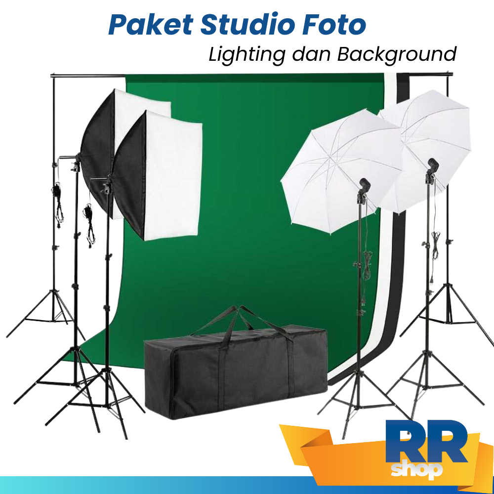 Jual Paket Lengkap Studio Foto Tiang Stand Background Softbox Lighting ...