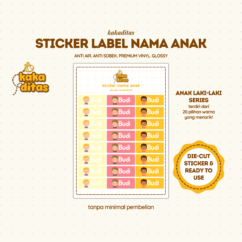 Jual Kakaditas - Sticker Label Nama Anak Tema Anak Laki-Laki Ukuran 4cm ...