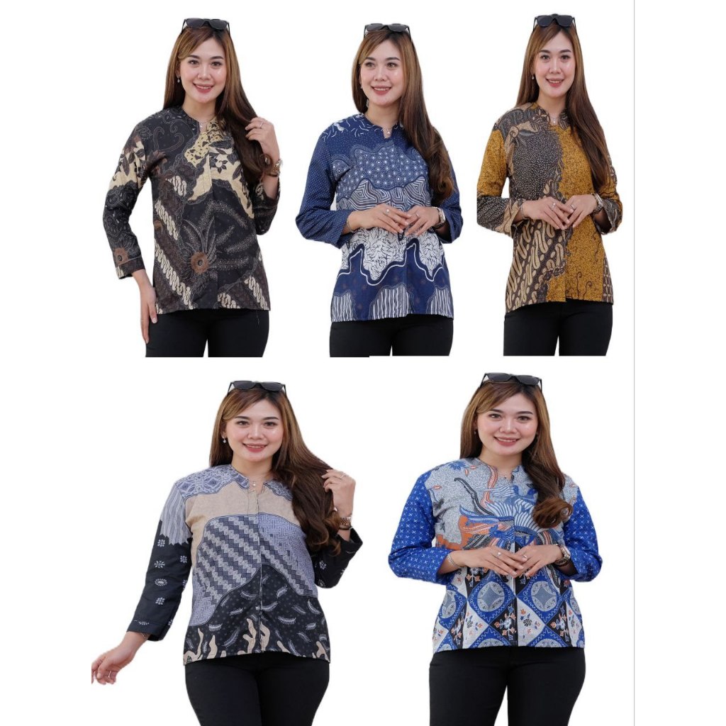 Jual New Baju Batik Wanita Modern Murah Blus Kancing Batik Kerja Cewek ...