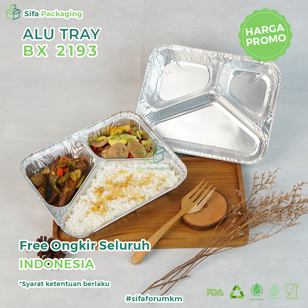 Jual Alumunium Foil Tray Cup Bento Sekat 3 BX 2193 Catering Kotak Bekal ...