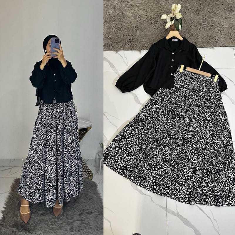 Jual SET ROK BUNGA NARA RAYON MIX CRINKLE LD 110 // SETELAN KOMBINASI ...