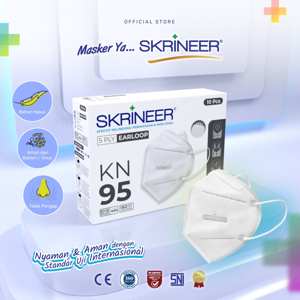 Jual Skrineer Masker KN95 5ply White Earloop Box isi 10 pcs | Shopee ...