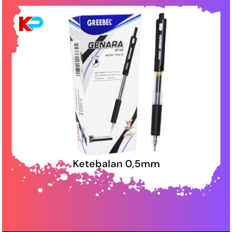 Jual PULPEN GEL PEN GREEBEL GENARA KETEBALAN 0,5 TINTA HITAM PER PAK ISI 12 PCS | Shopee Indonesia