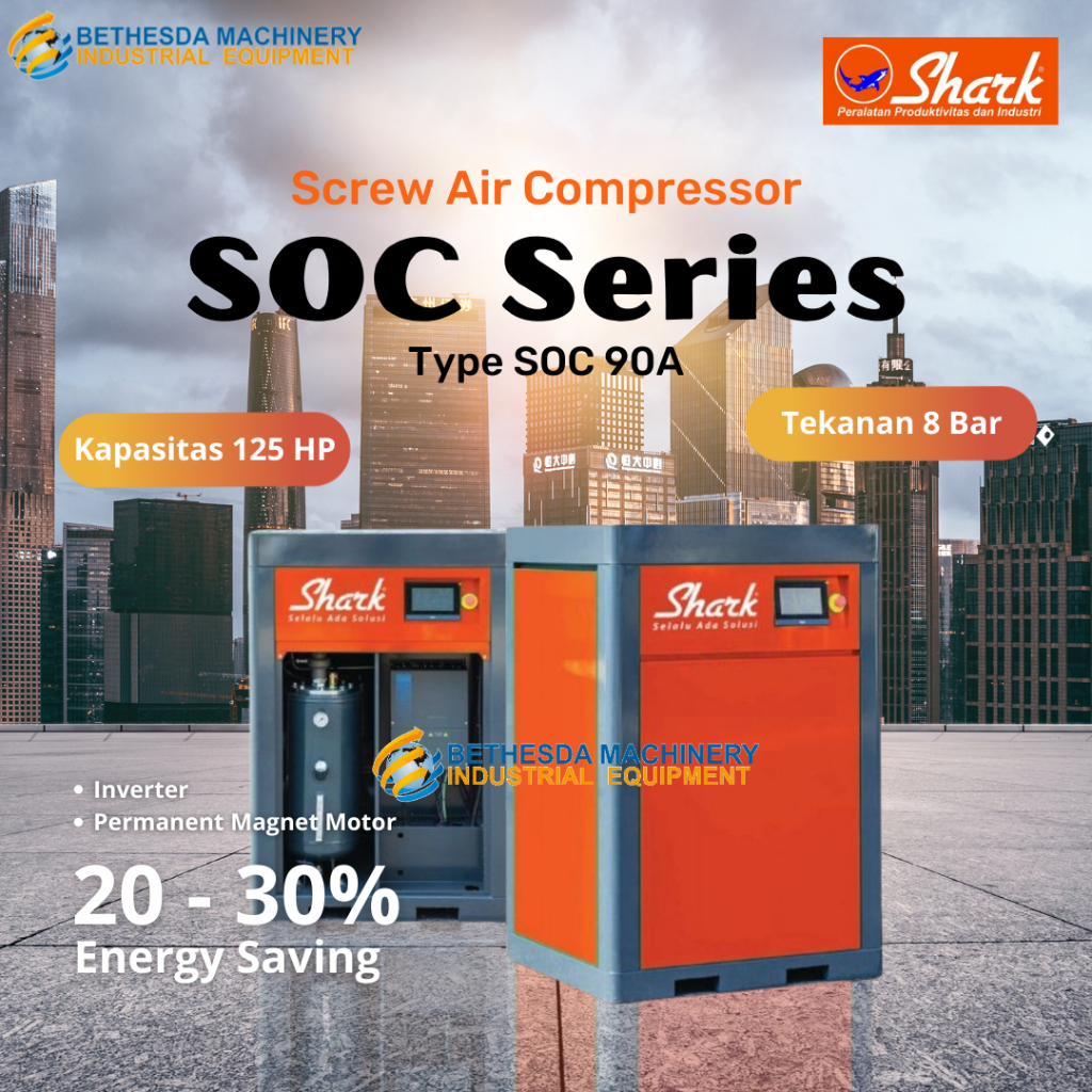 Jual Screw air compressor shark SOC 90A 125 hp Kompresor inverter 125hp ...