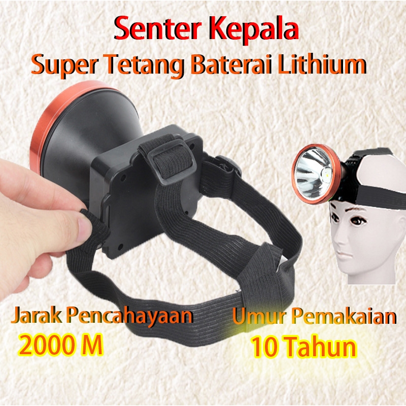 Jual Senter Kepala LED 200WATT WATER PROOF super terang berkemah Senter ...